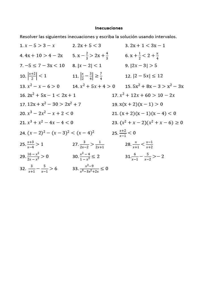 Ejerc Inecuaciones | PDF