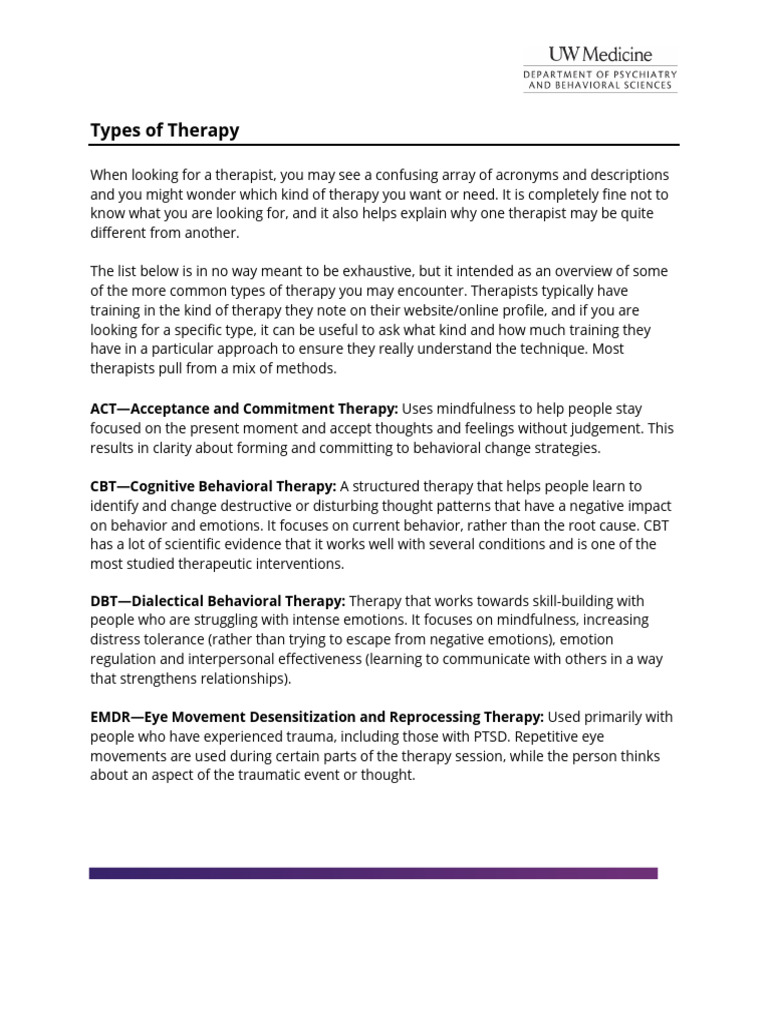 Types-of-therapy | PDF | Psychotherapy | Cognitive Behavioral Therapy