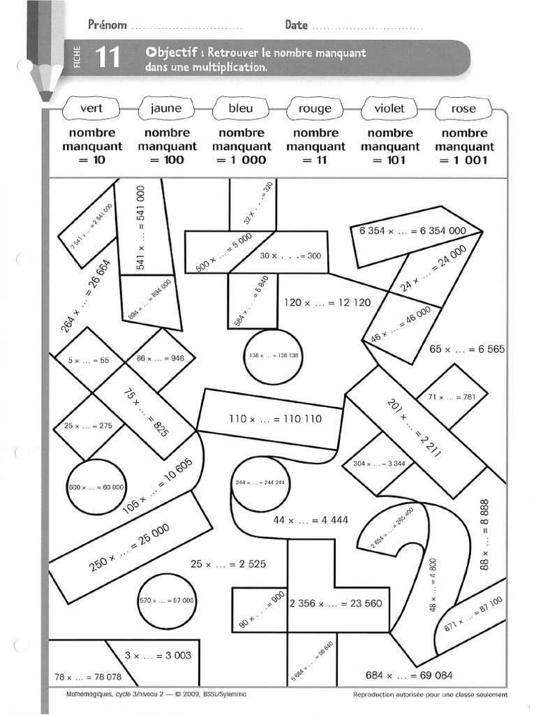 Calcul - Nombre Manquant Cm1 | PDF