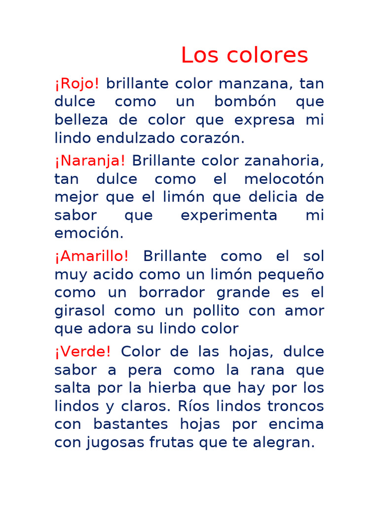 Poema de Colores y Sabores Vibrantes | PDF