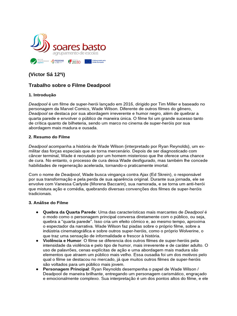 Trabalho Sobre o Filme Deadpool | PDF