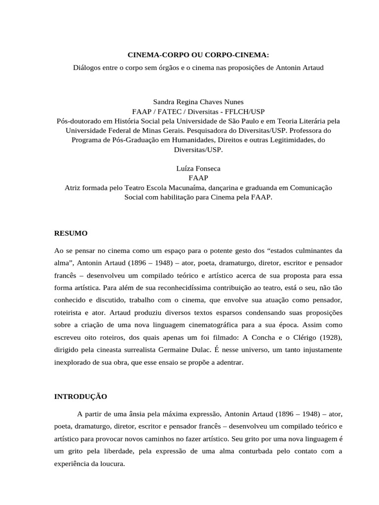 Artaud: Corpo e Cinema em Diálogo | PDF | Surrealismo | Corpo humano