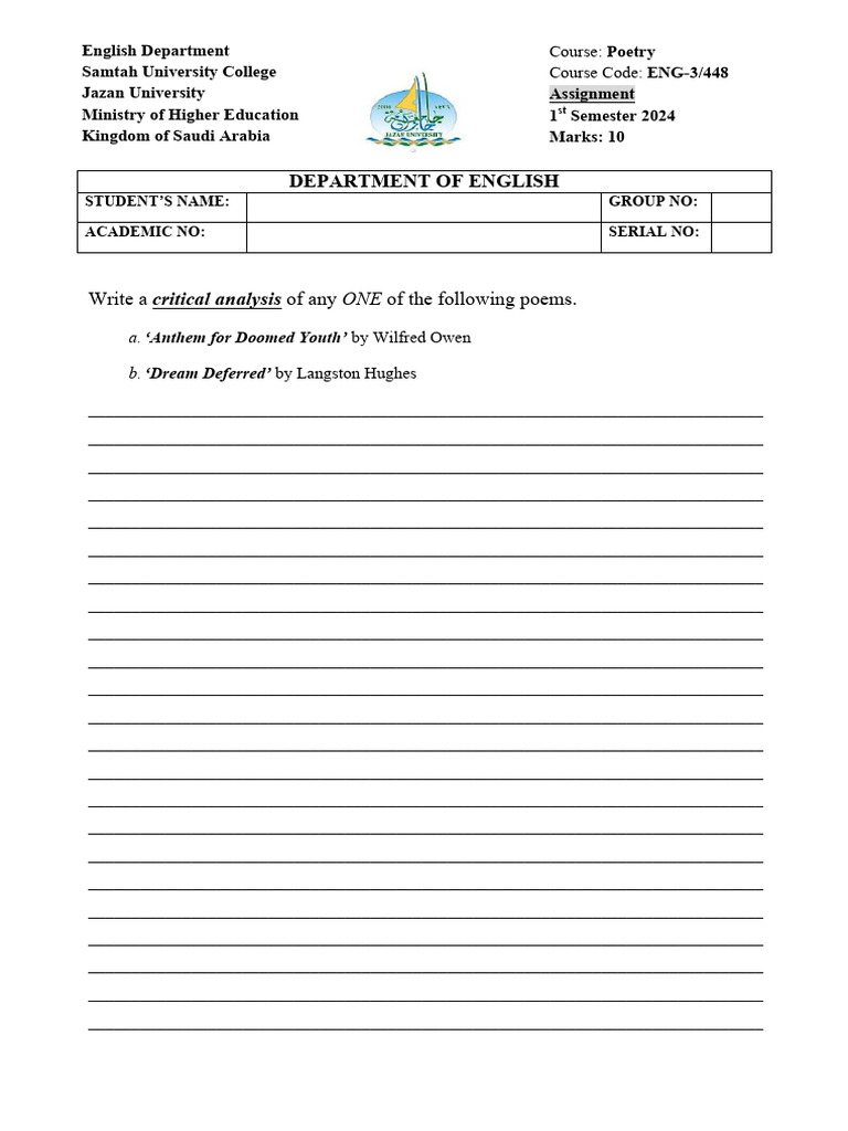 Assignment (Poetry) 2024-1 | PDF | British Poetry | Poems