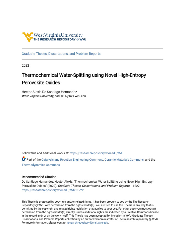 Thermochemical Water-Splitting using Novel High-Entropy Perovski | PDF ...