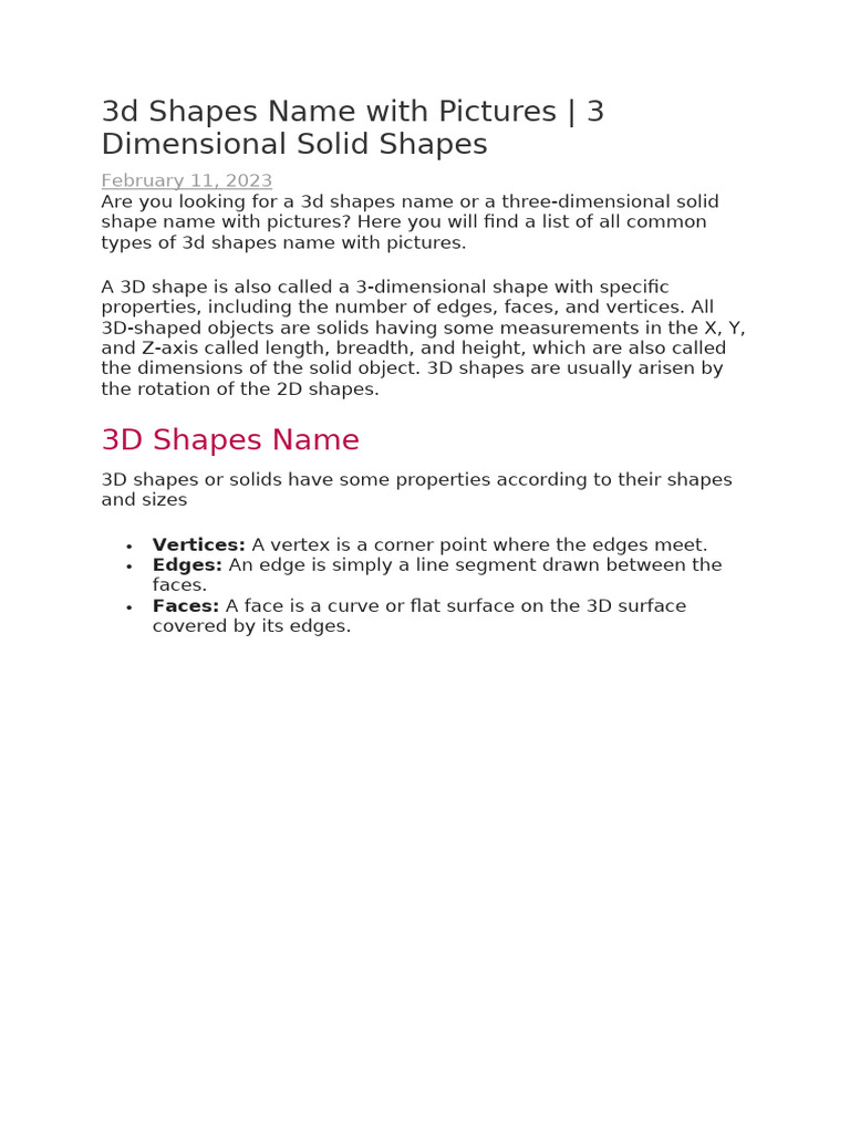 3D Shapes Names and Images Guide | PDF | Shape | Tetrahedron