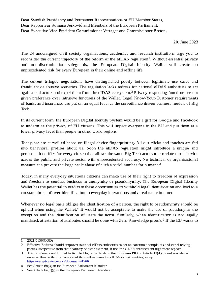 cso-eidas-open_letter_2023 | PDF | Privacy | Justice