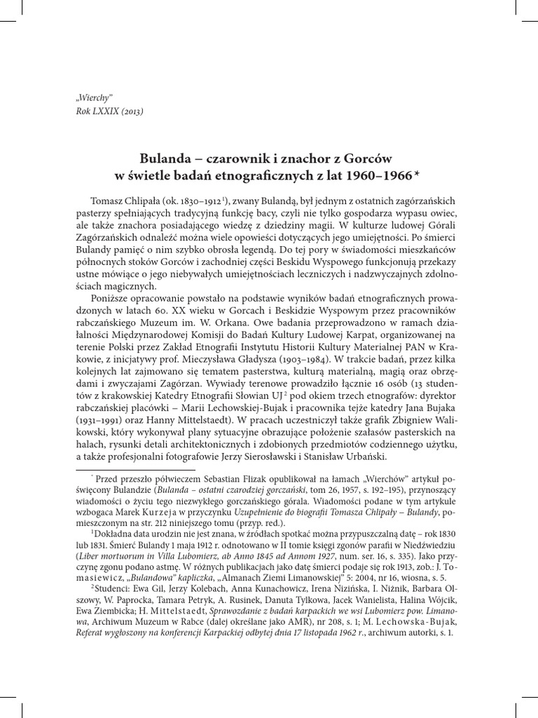 Bulanda - Czarowniki Znachor Z Gorców W Świetle Badań Etnograficznych Z ...