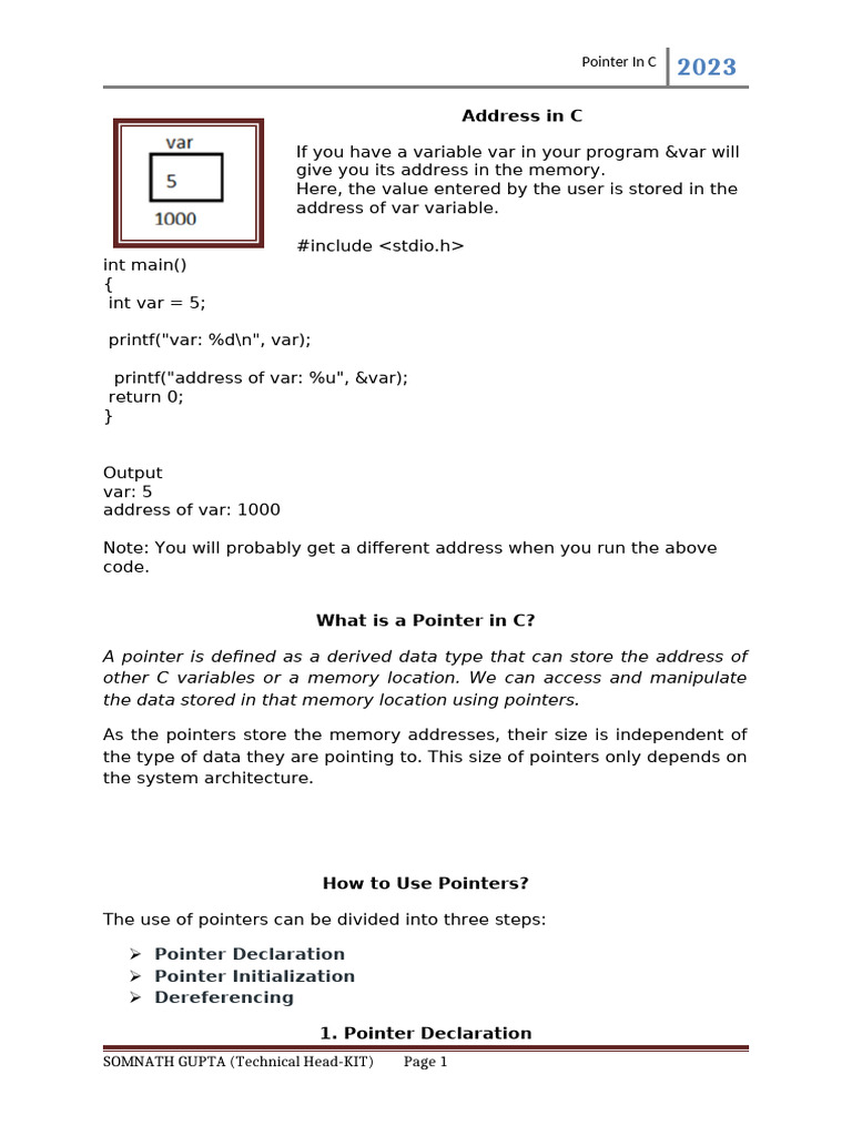 Pointer_Topic | PDF | Pointer (Computer Programming) | Integer ... Pointer_Topic | PDF | Pointer (Computer Programming) | Integer ...