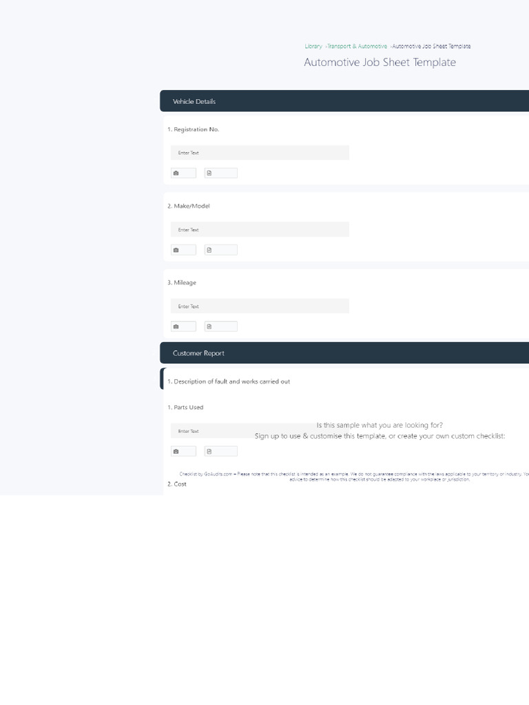 GoAudits - Automotive Job Sheet Template (Sample) | PDF