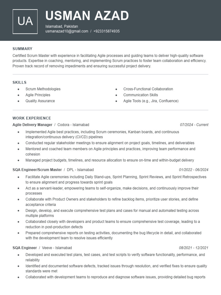 Usman Azad Resume | PDF | Scrum (Software Development) | Agile Software Development