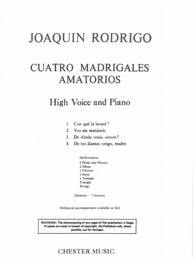 Cuatro Madrigales Amatorios by Rodrigo | PDF | Classical Music | Orchestras