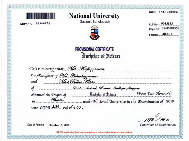 B.SC Certificate | PDF