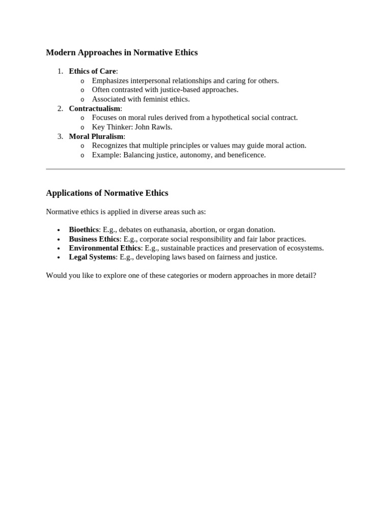 Modern Normative Ethics Approaches | PDF