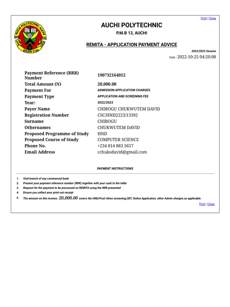 Auchi Poly (HND RRR) | PDF