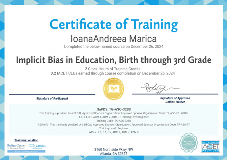 Certificate - GaPDS Implicit Bias | PDF