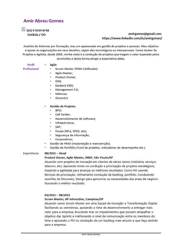 CV Amir Abreu Gomes 2024 | PDF | Desenvolvimento ágil de software ...
