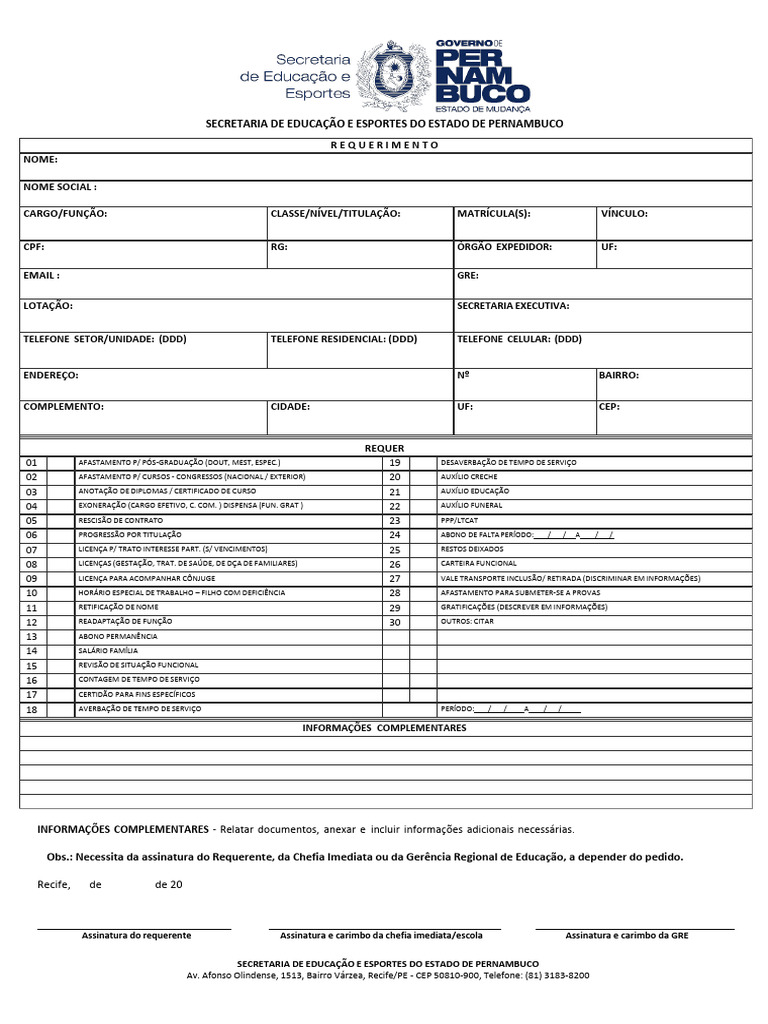Formulário de Requerimento Geral 944 Novo | PDF