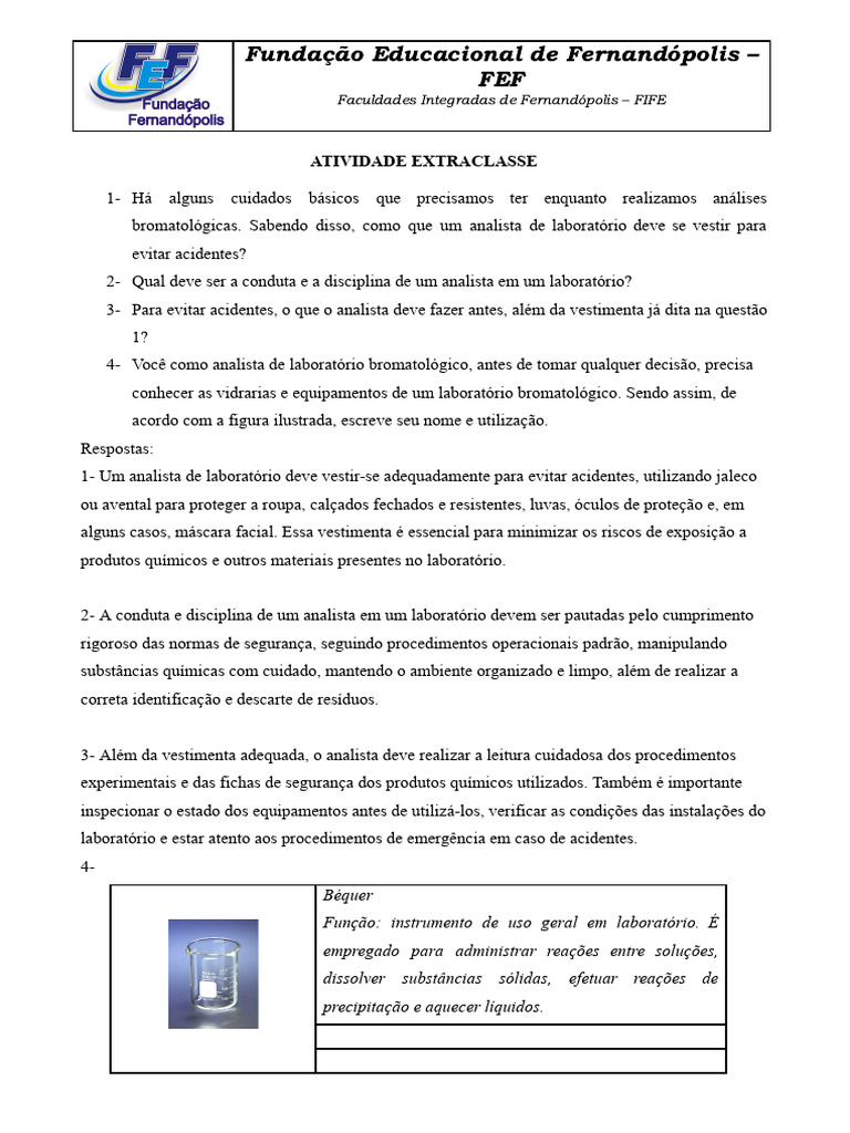 Atividade EAD Vidrarias | PDF | Laboratórios | Líquidos