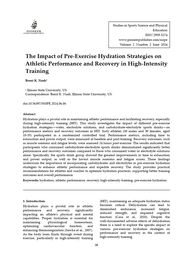 The Impact of Pre-Exercise Hydration Strategies On | PDF | Dehydration ...