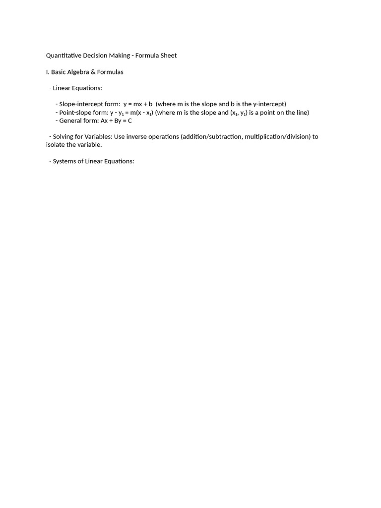 Quantitative Decision Making Formulas - 250206 - 200429 | PDF ...