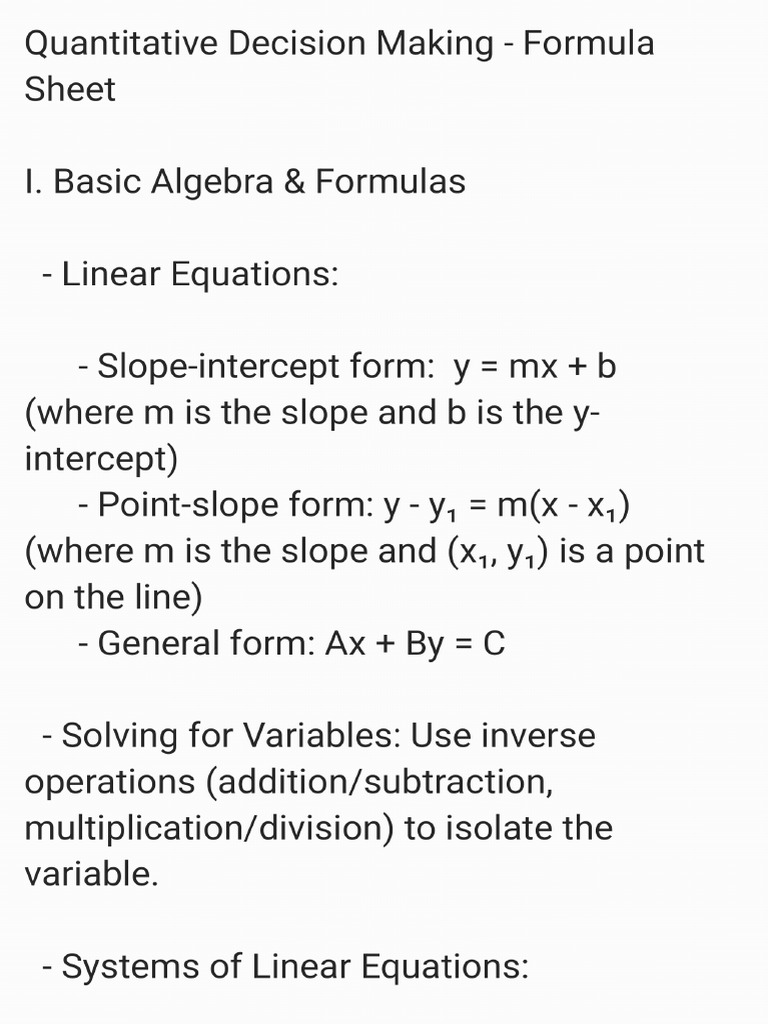 Quantitative Decision Making Formulas - 250206 - 200429 | PDF