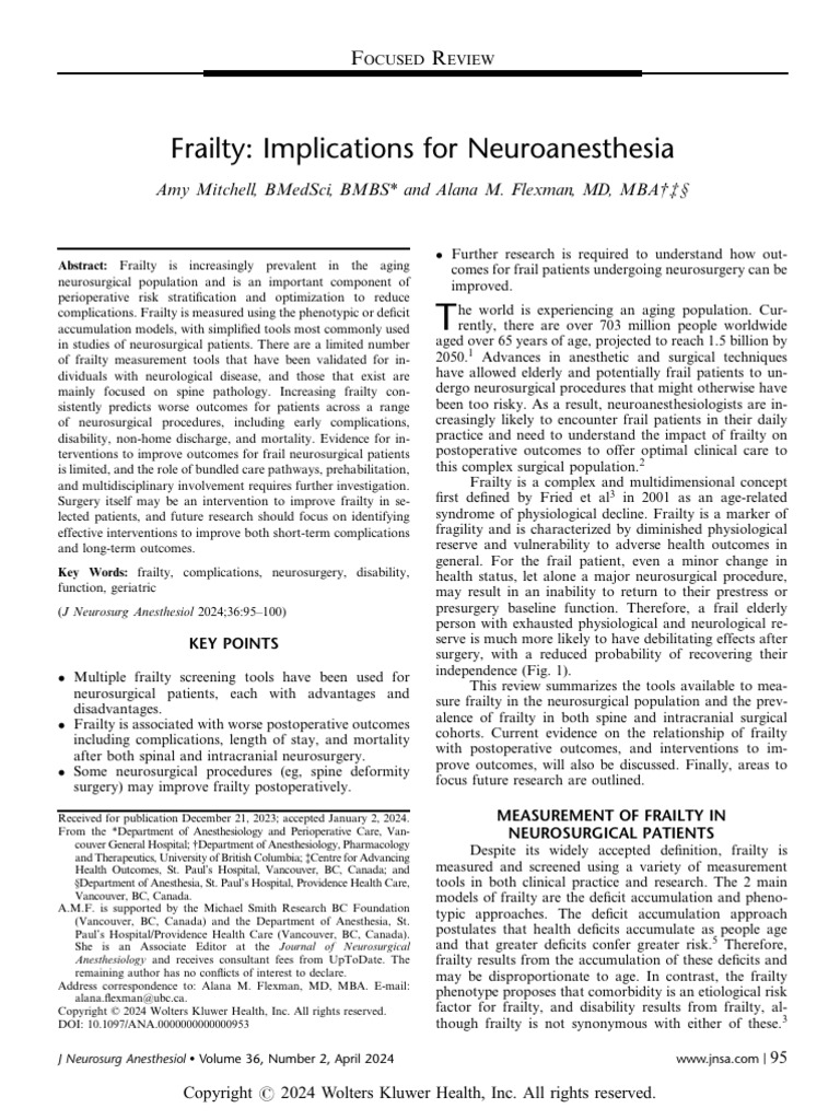Frailty Implications For Neuroanesthesia.3 | PDF | Neurosurgery | Surgery