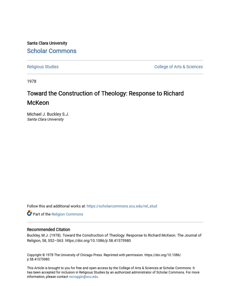 Toward The Construction of Theology - Response To Richard McKeon | PDF | Theology | Thomas Aquinas