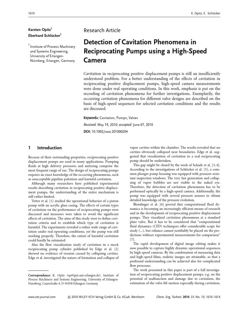 Detection of Cavitation Phenomena in Reciprocating Pumps | PDF | Pump ...