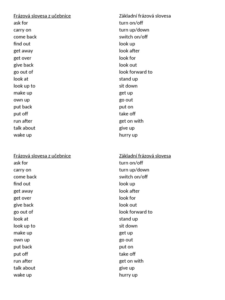 Frázová Slovesa U1 | PDF