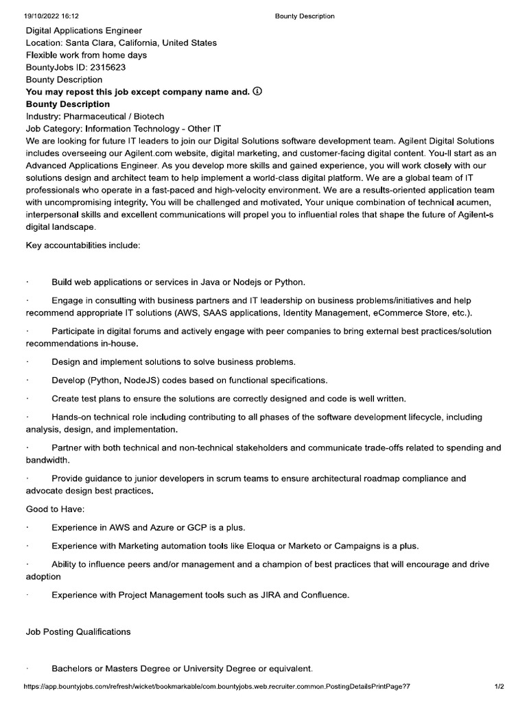 Digital Applications Engineer - Bounty Jobs | PDF