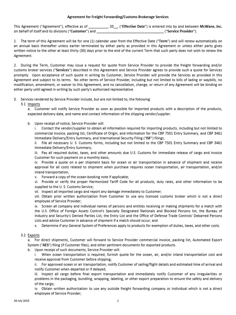 Freight Forwarding Agreement Overview | PDF | Indemnity | Business Law