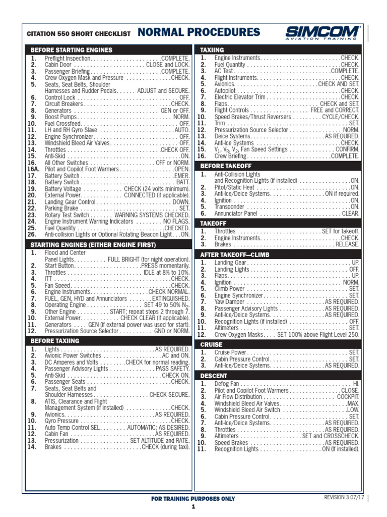 Citation 550 - Citation 550 Short Normal Checklist - Revision 3 07 ...