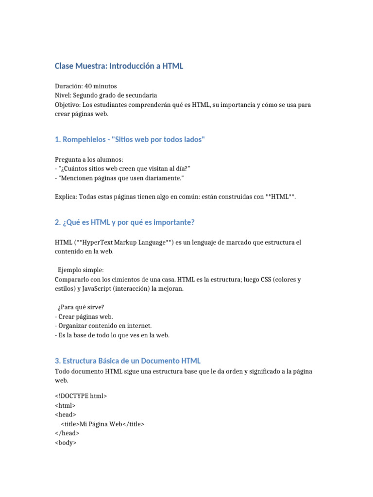 Introducción a HTML para Secundaria | PDF | HTML | Red mundial