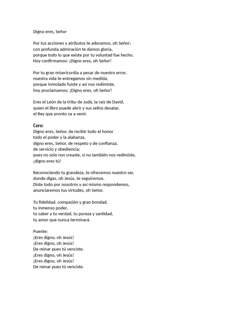 Digno Eres, Señor - Letra | PDF