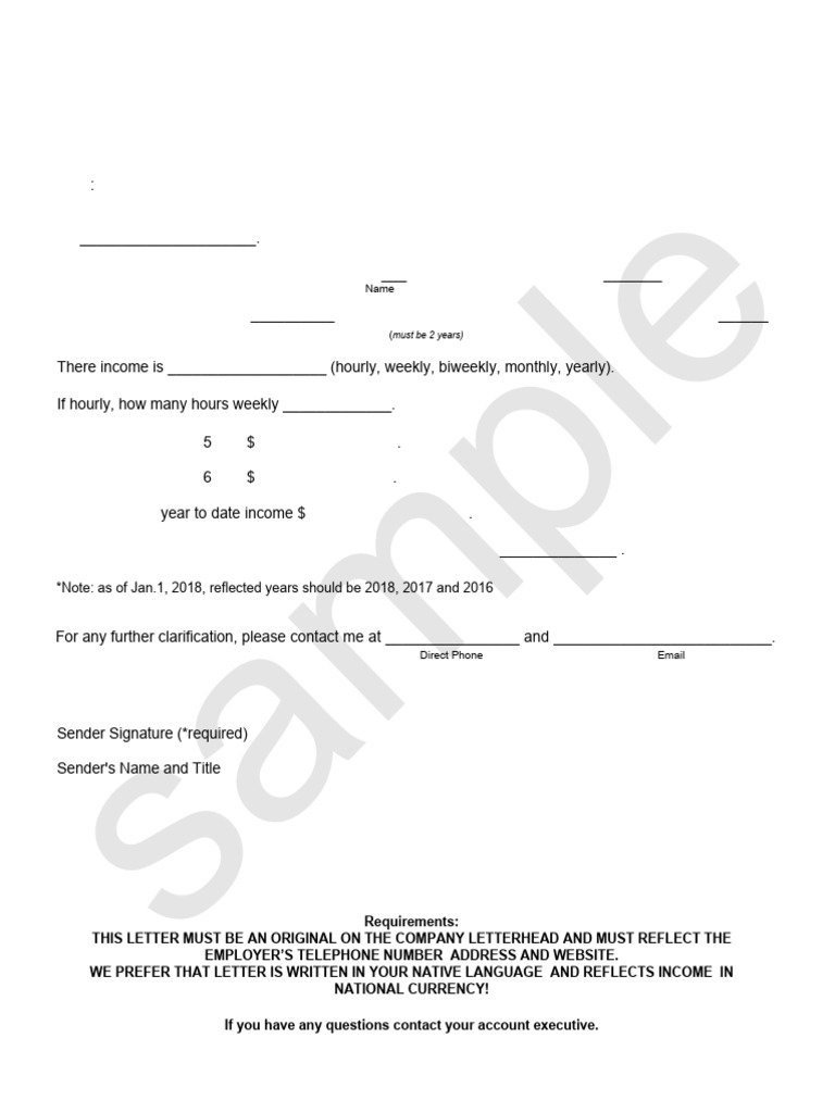 Sample Income Letter Employee | PDF