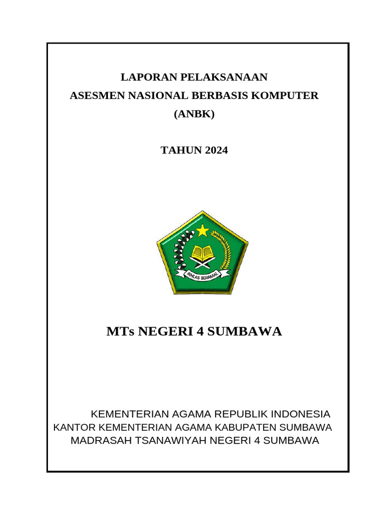 Laporan ANBK 2024 MTs N 4 Sumbawa | PDF