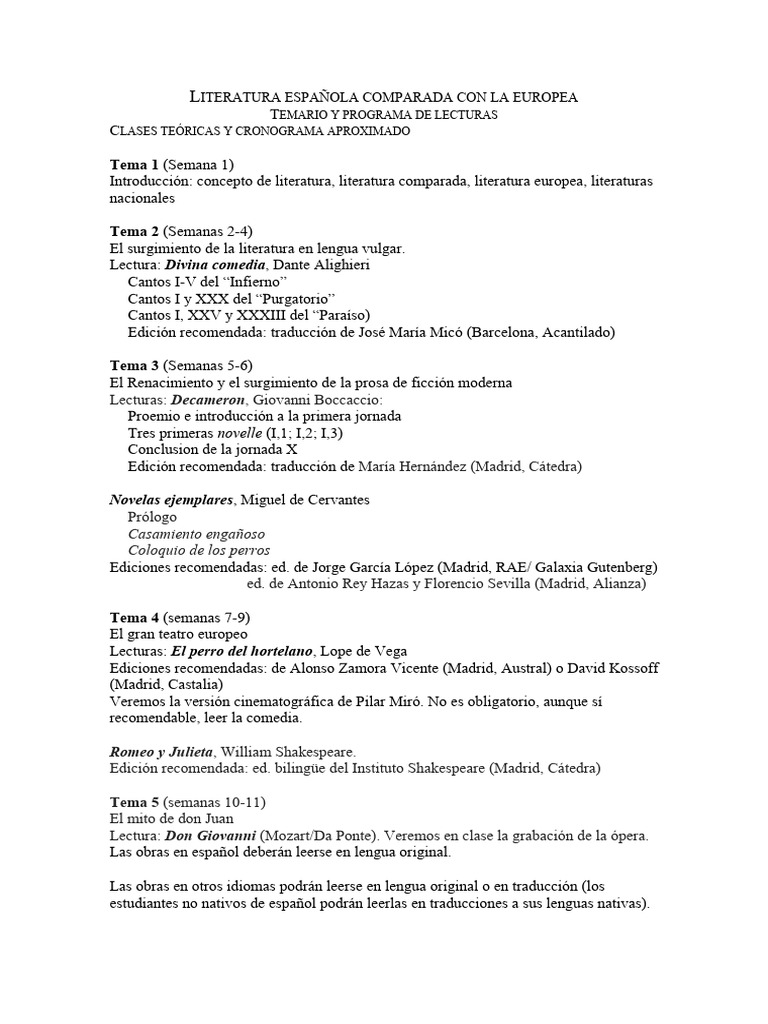 Lecturas Literatura Española Comparada Con La Europea 2425 | PDF ...