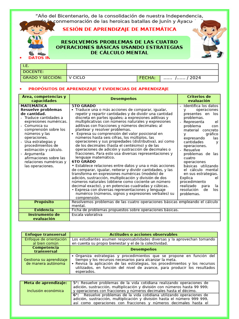 SES-MIERC-MAT-RESOLVEMOS PROBLEMAS DE LAS CUATRO OPERACIONES BÁSICAS ...