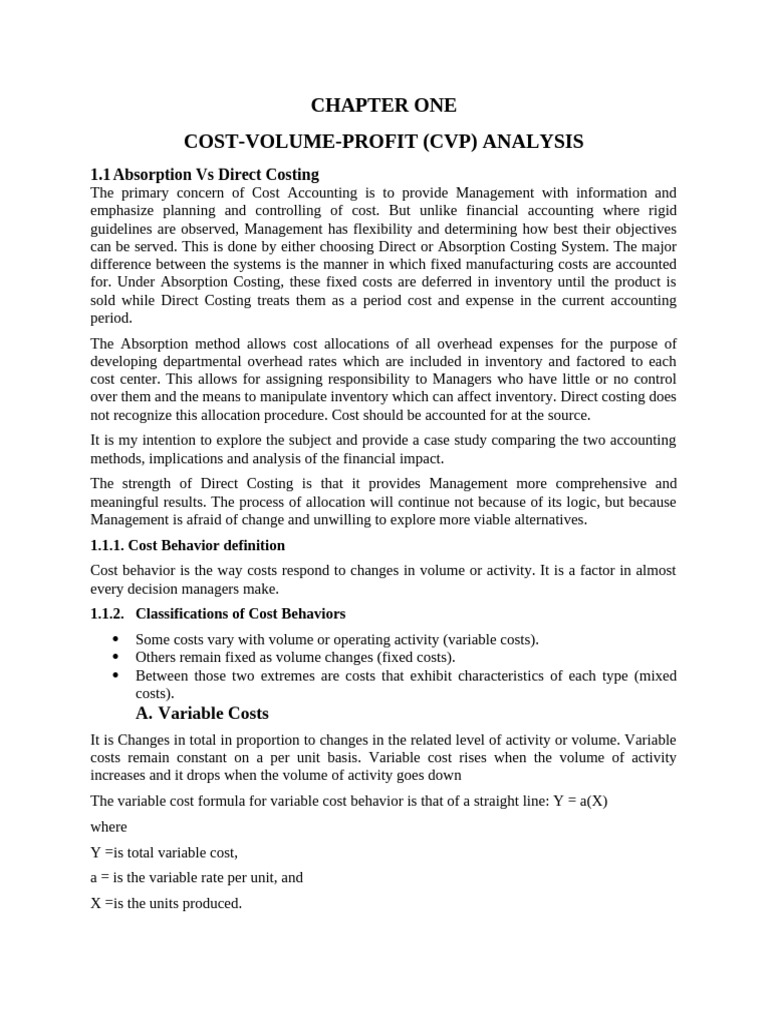 Chapter One - CVP Analysis | PDF | Management Accounting | Business ...
