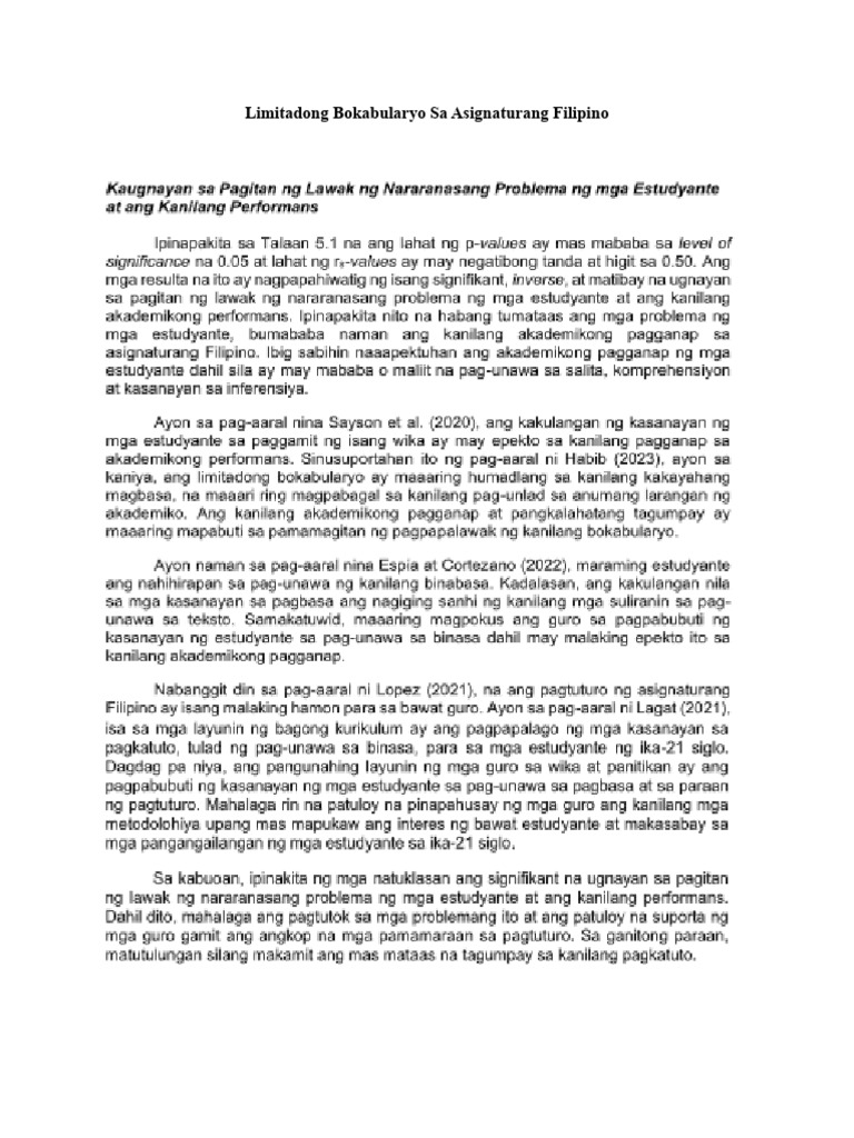 Limitadong Bokabularyo Sa Asignaturang Filipino 2 | PDF