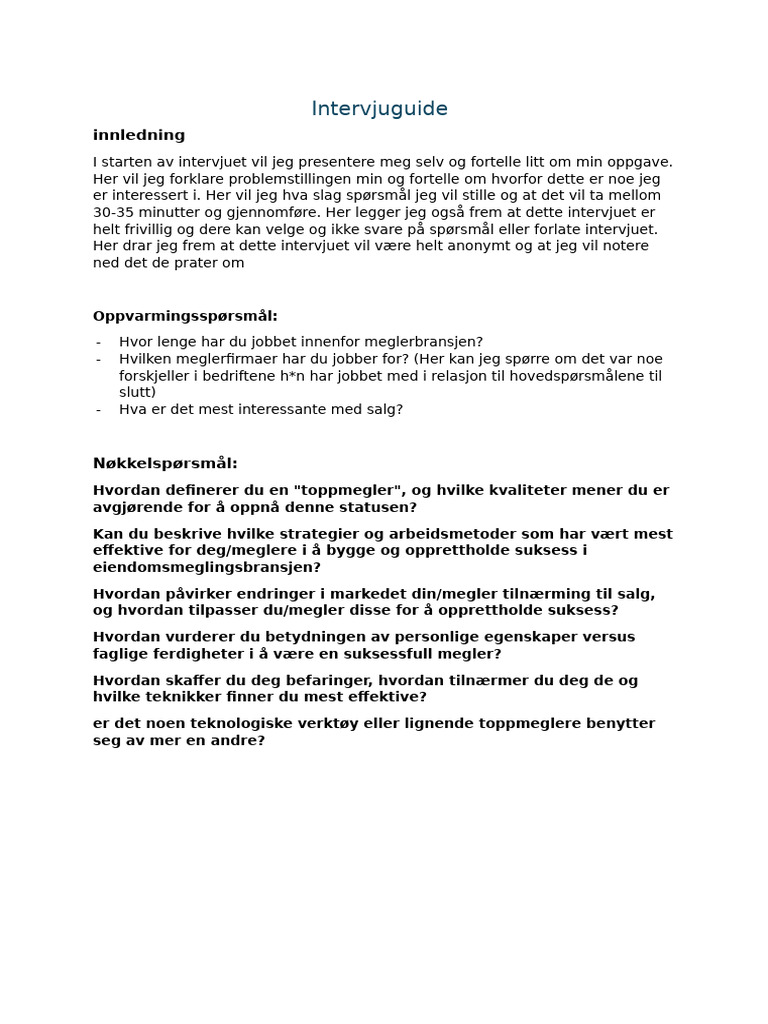Intervju Spørsmål Fordypning | PDF