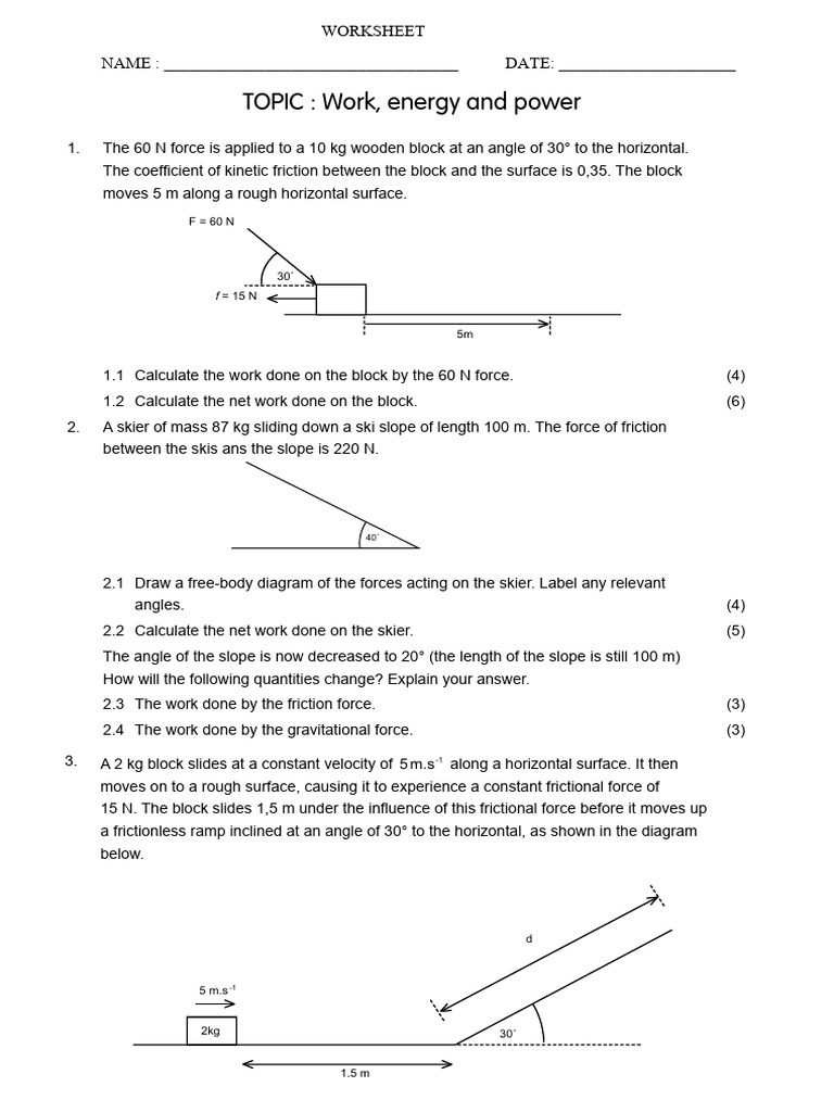 G12 - S - Work, Energy & Power - 1 | PDF | Force | Friction