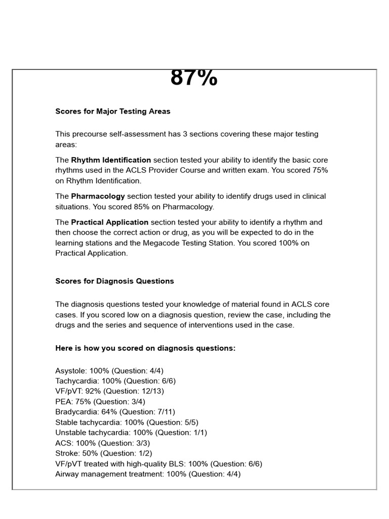 AHA Elearning - ACLS Precourse Self-Assessment and Precourse Work | PDF