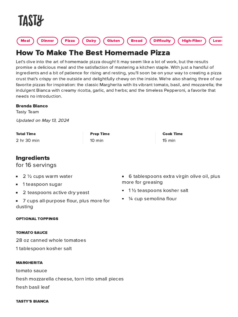 How To Make The Best Homemade Pizza Recipe by Tasty | PDF | Pizza | Dough