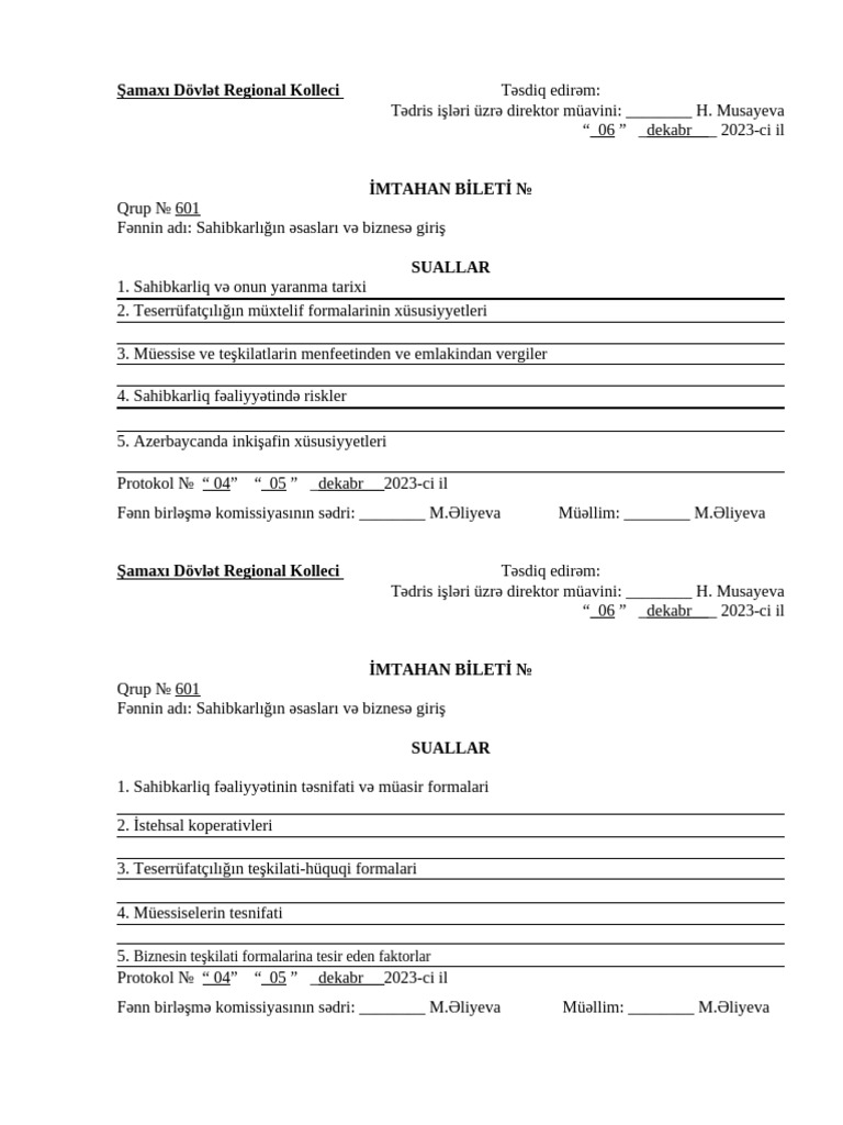 601 Sahibkarliq bilet | PDF