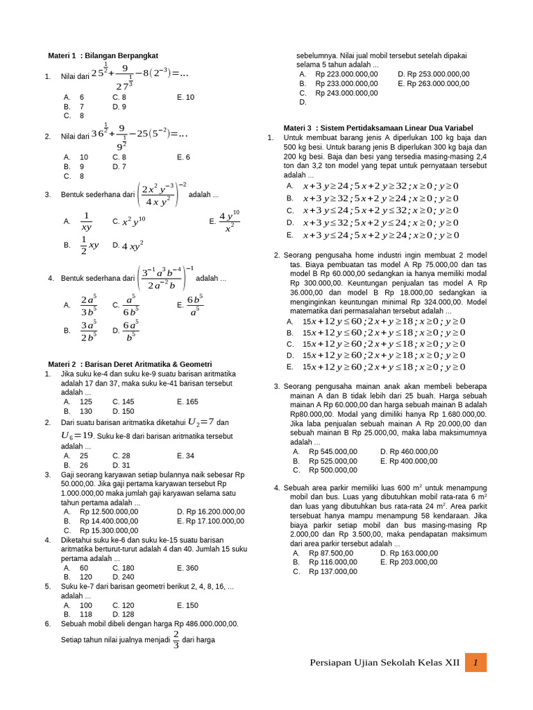 Soal Persiapan Usek TP 24.25 | PDF