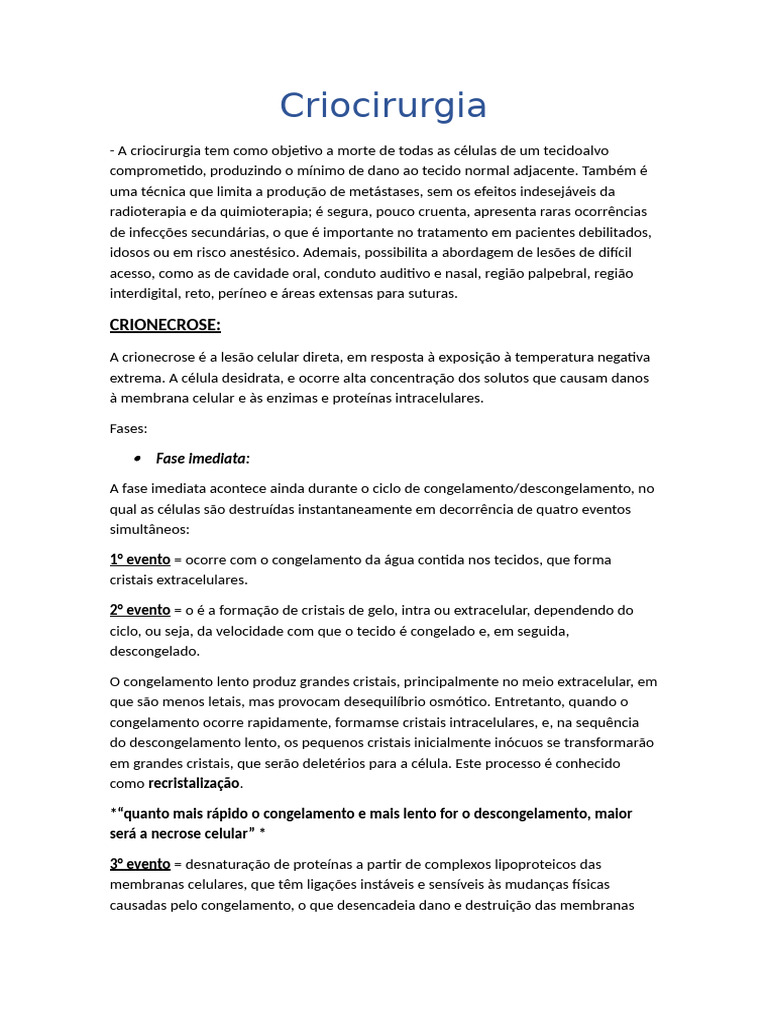 Criocirurgia | PDF | Líquidos | Célula (Biologia)
