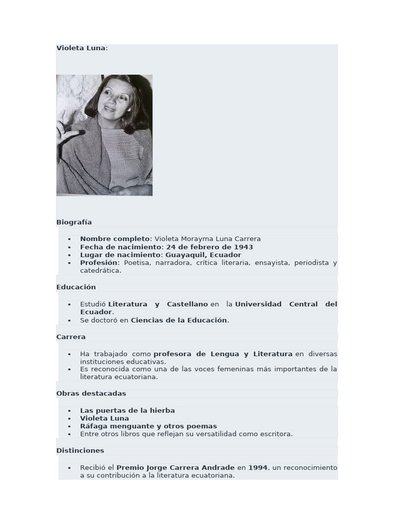 Biografía de Violeta Luna | PDF