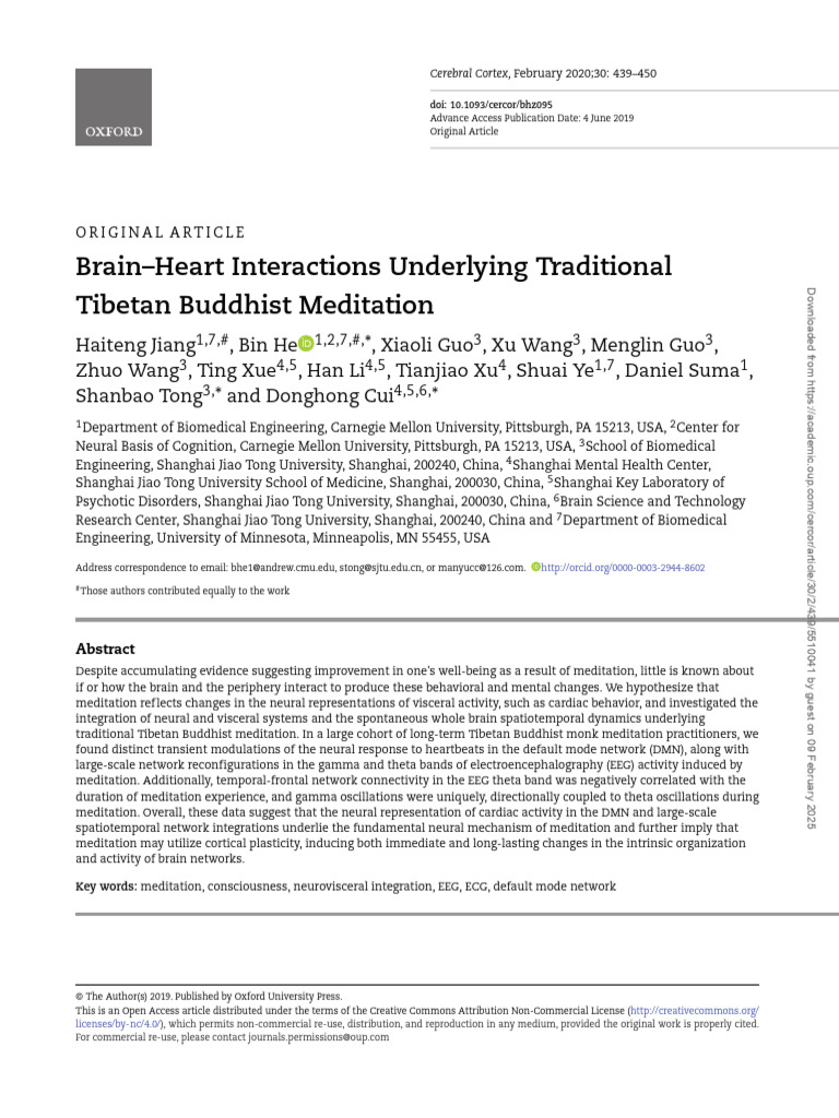 Brain-Heart Interactions Underlying Traditional Tibetan Buddhist ...