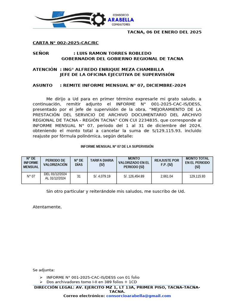 Cartas 002 RC Valo 07 Diciembre Superv Rev1 | PDF